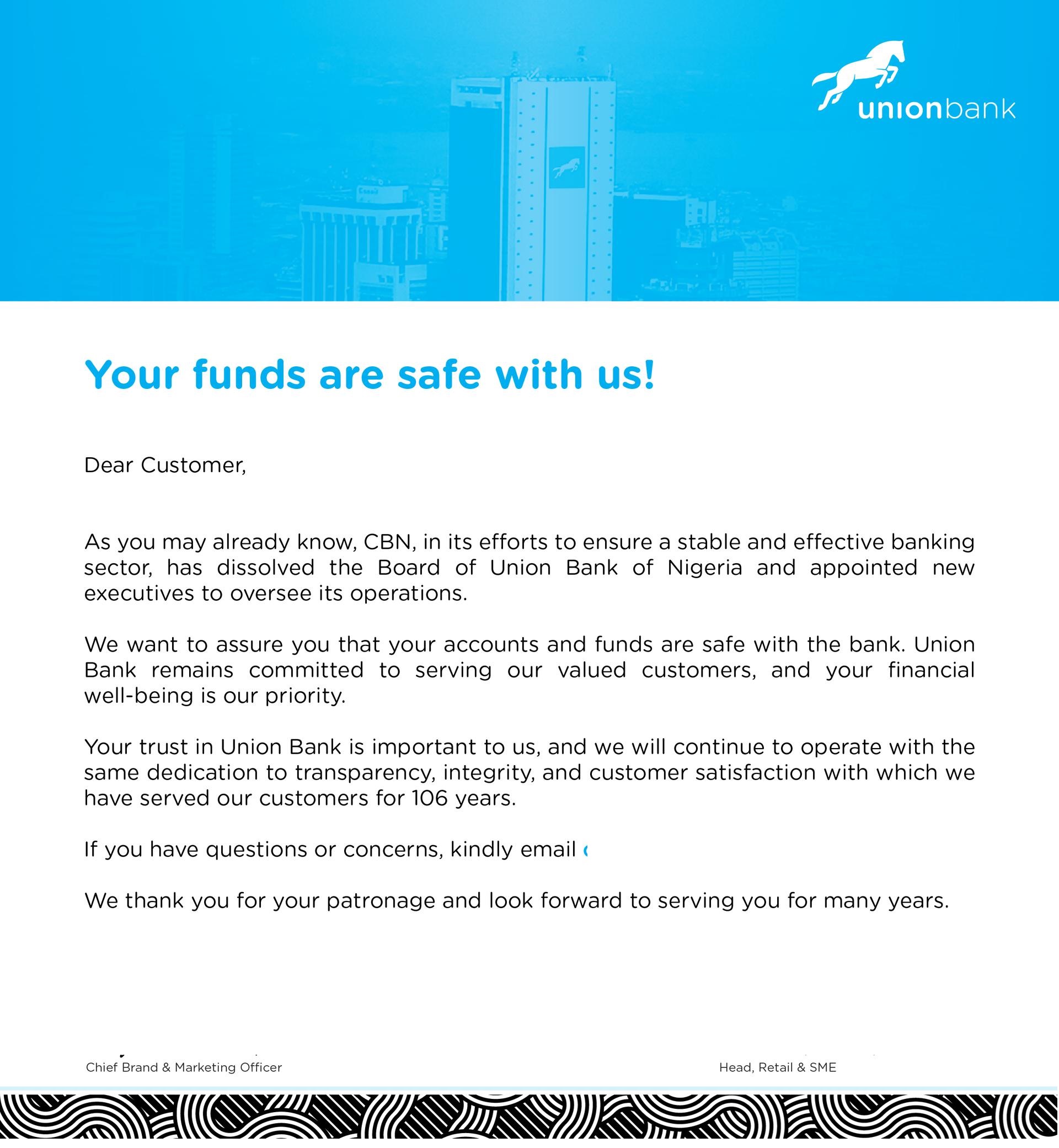 The Wise Message from Union Bank As New Management Takes Over - Tekedia